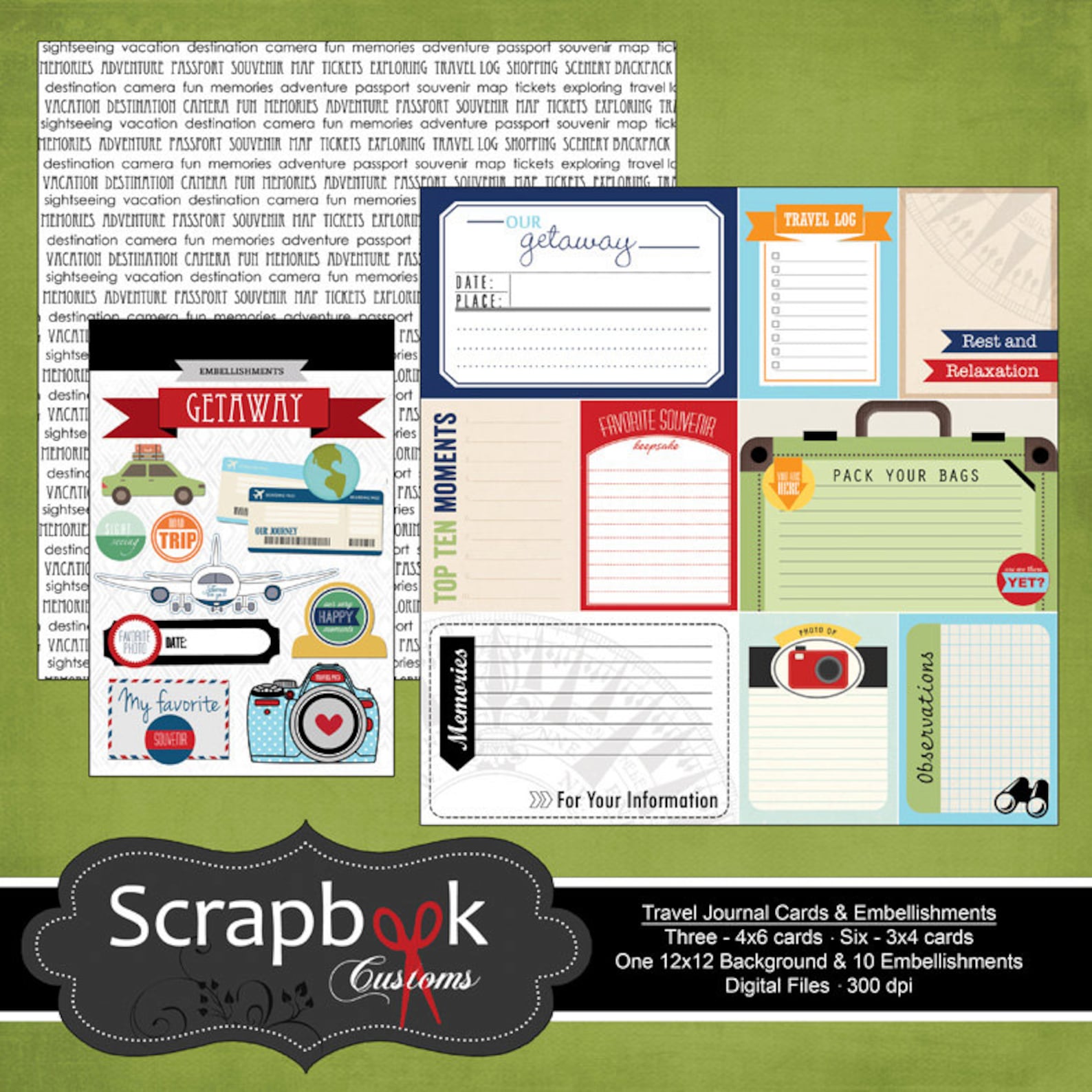 Travel Journal Cards. Digital Scrapbooking. Project Life. Instant ...