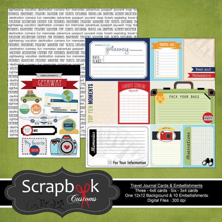 Travel Journal Cards. Digital Scrapbooking. Project Life. Instant ...