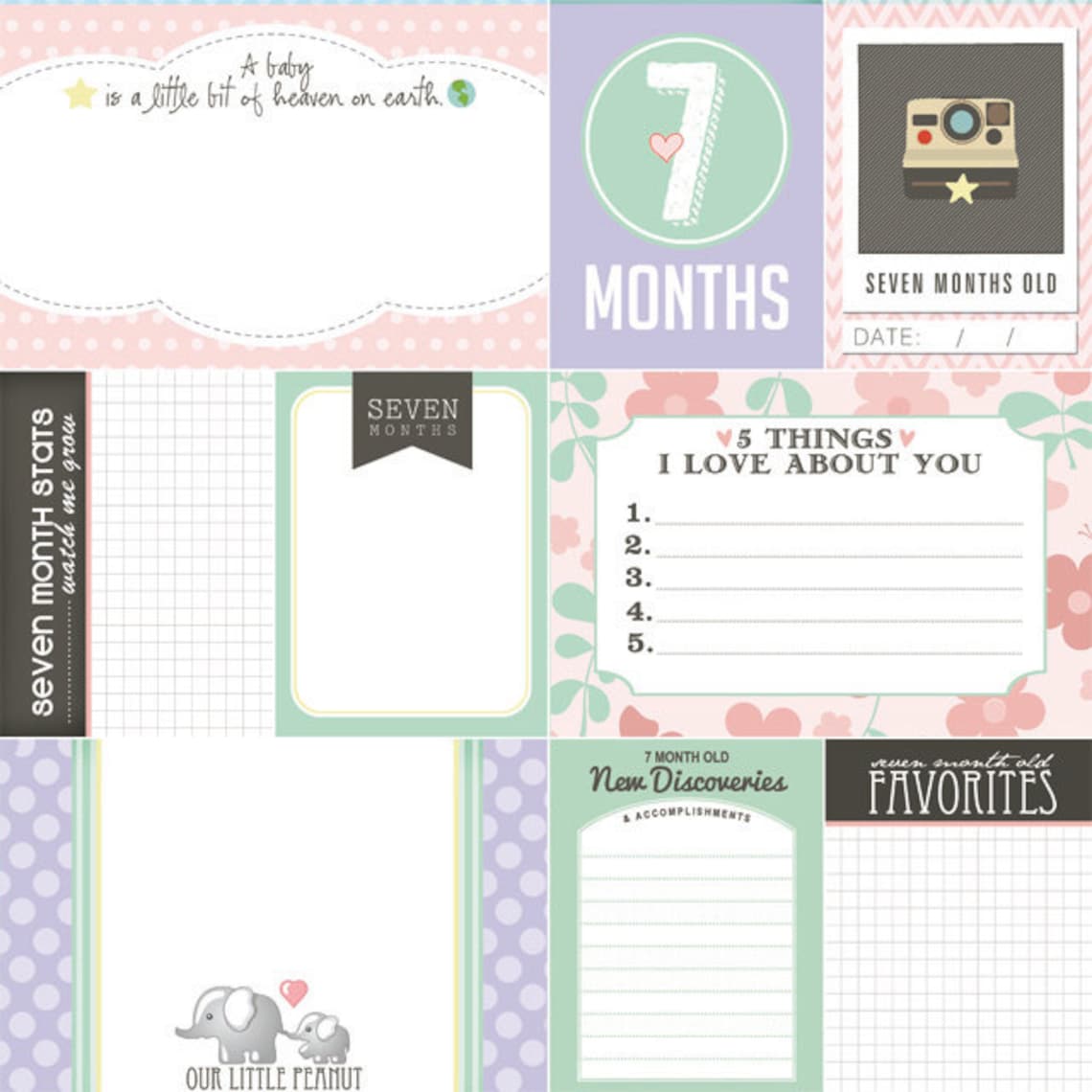 7 Months Old Baby Girl Journal Cards. Digital Scrapbooking. Project ...