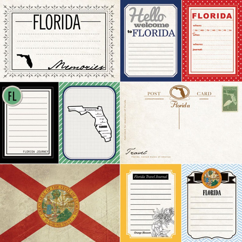 Florida Vintage Journal Cards. Digital Scrapbooking. Project Life ...