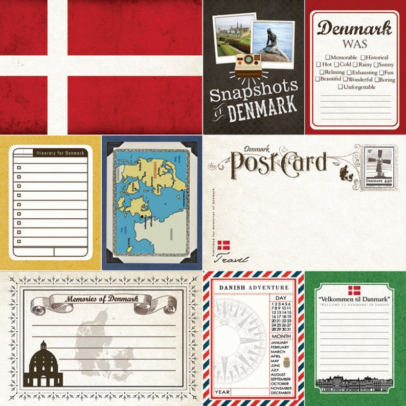 Denmark Journal Cards. Digital Scrapbooking. Project Life. Instant ...