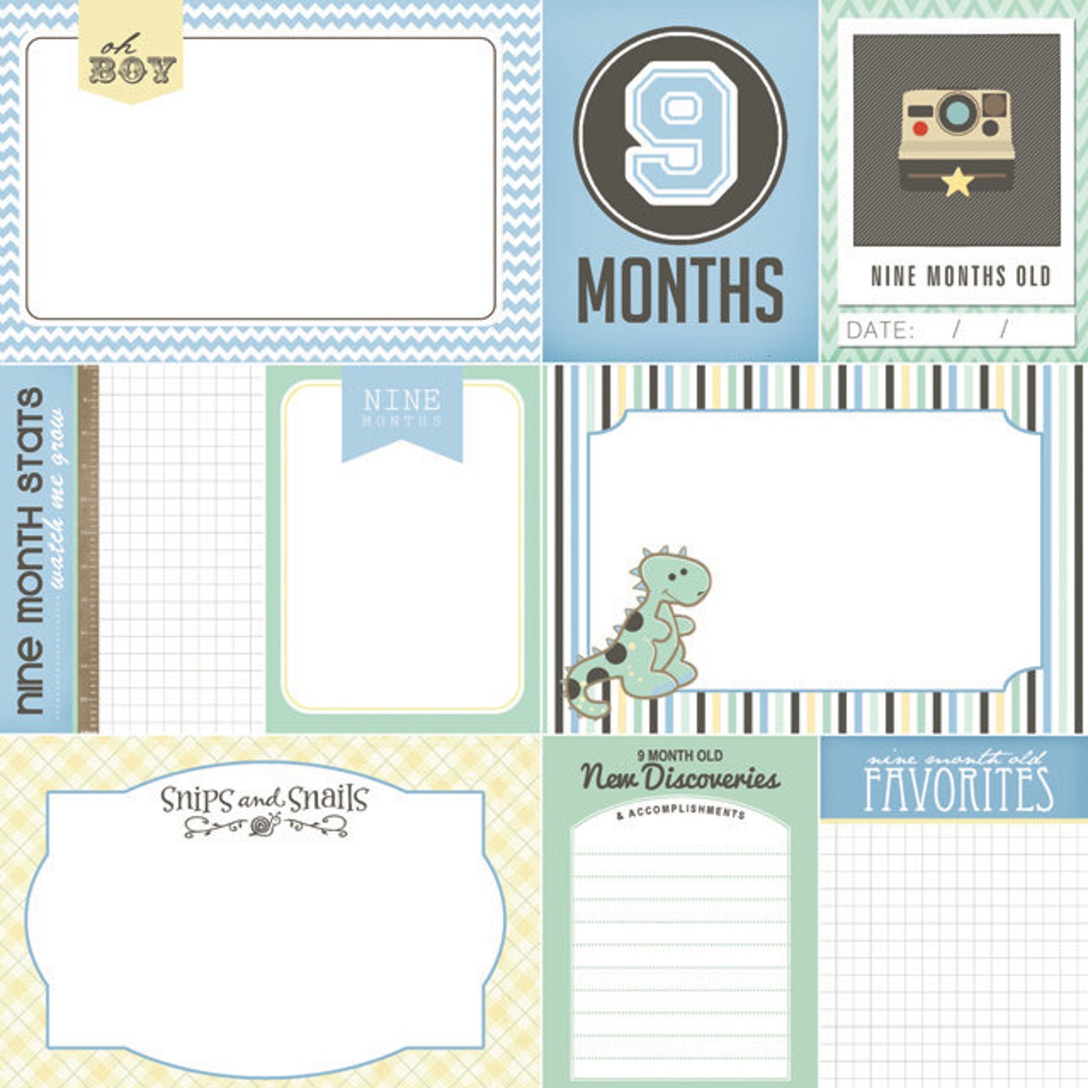 9 Months Old Journal Cards. Baby Boy Digital Scrapbooking. Project Life ...