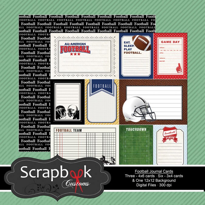 Football Journal Cards. Digital Scrapbooking. Project Life. Instant ...