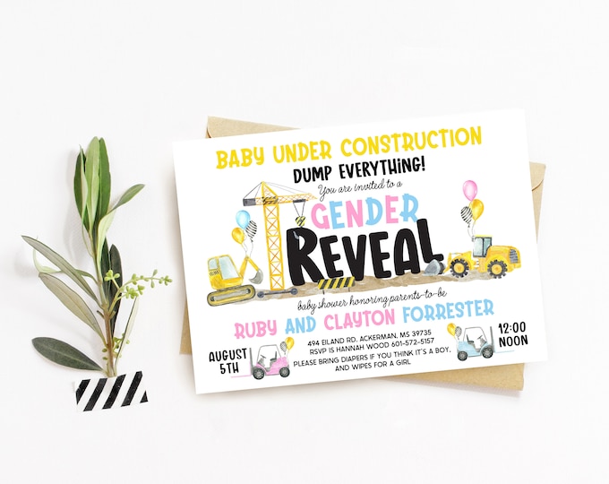 Baby Under Construction Invitation, Gender Reveal Construction Party ...