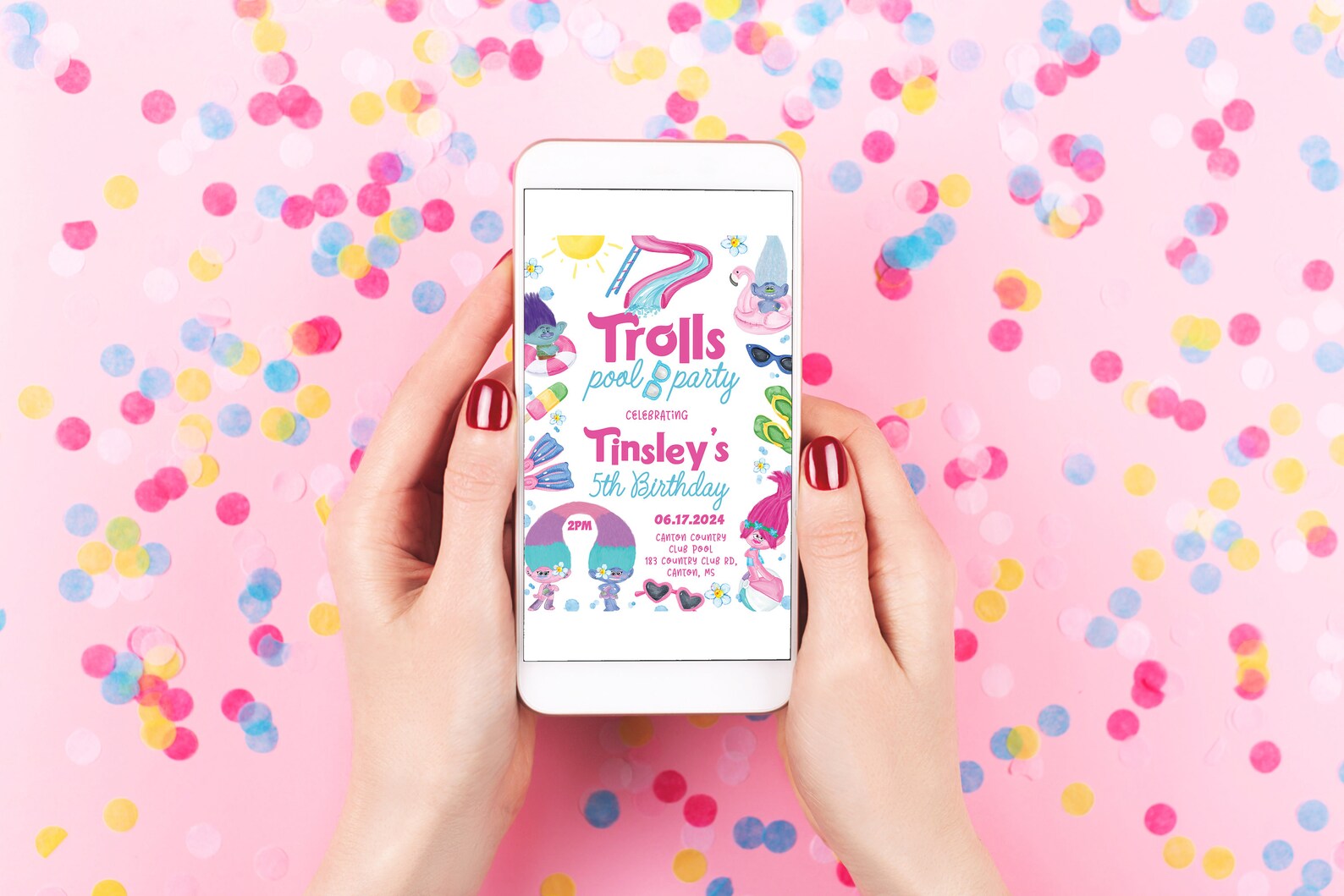 Trolls Poppy Pool Party Invitation, Trolls Birthday Invitation ...