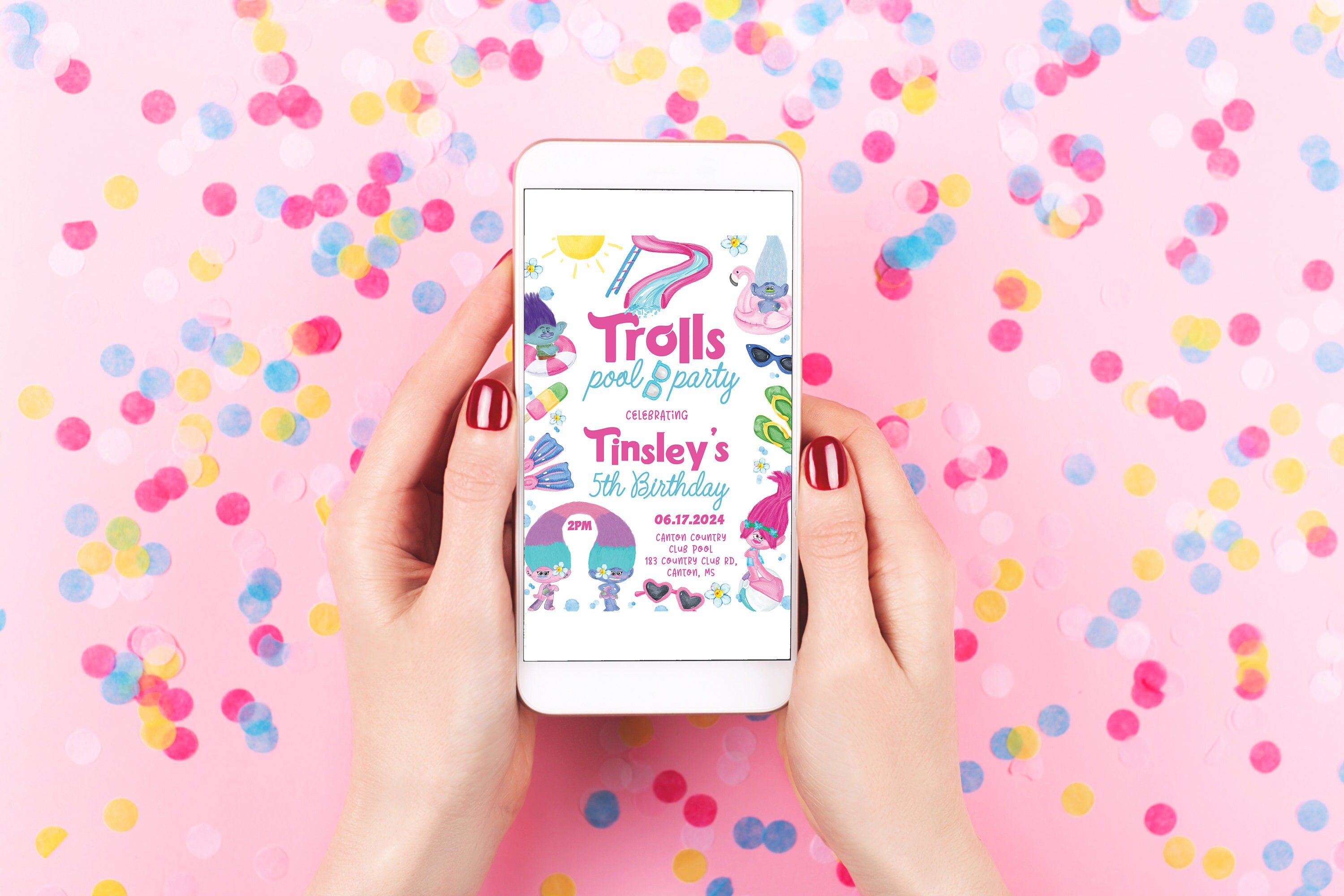 Trolls Poppy Pool Party Invitation, Trolls Birthday Invitation ...