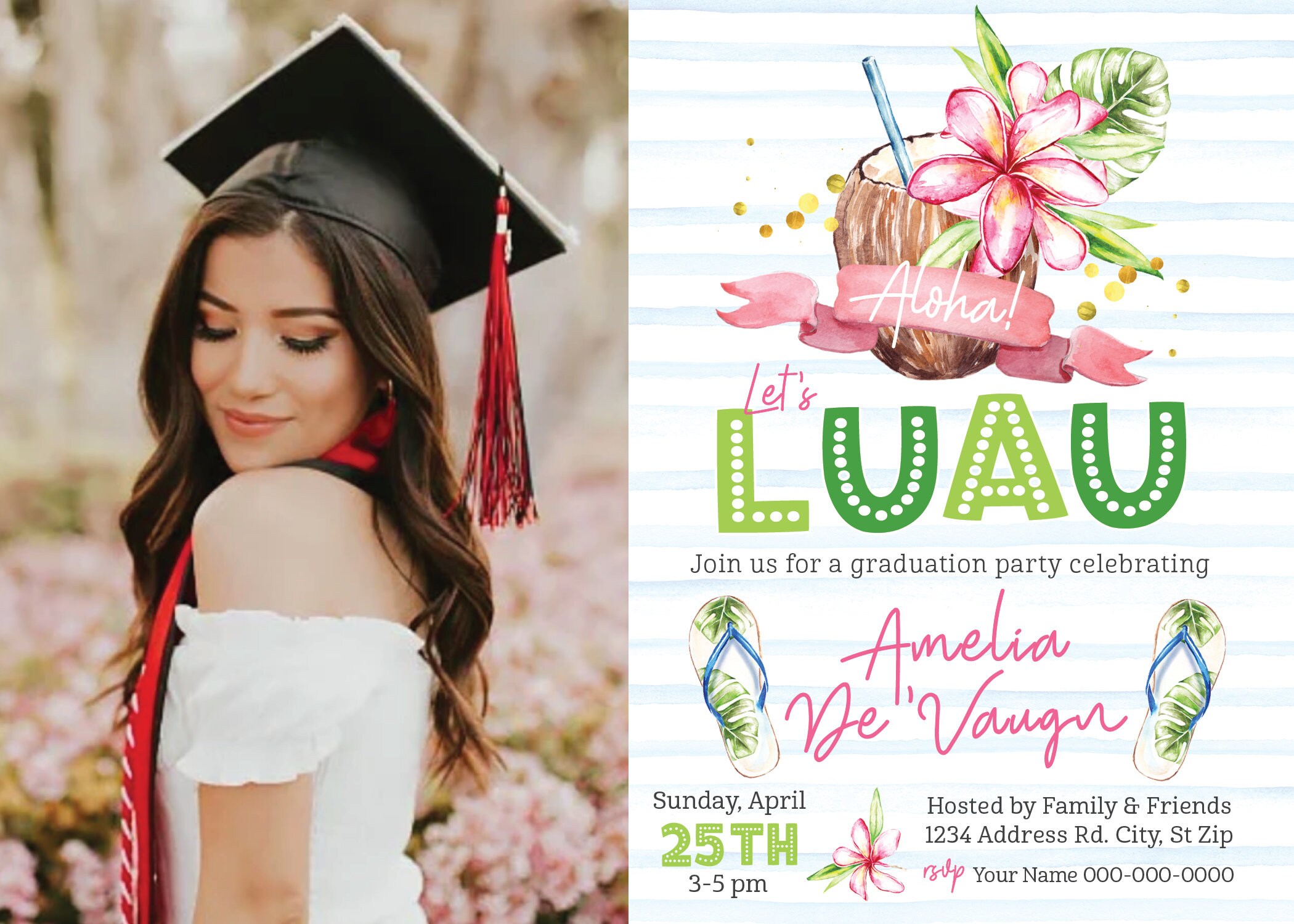Graduation Luau Party Invitation, Tropical Graduation Party Invite ...