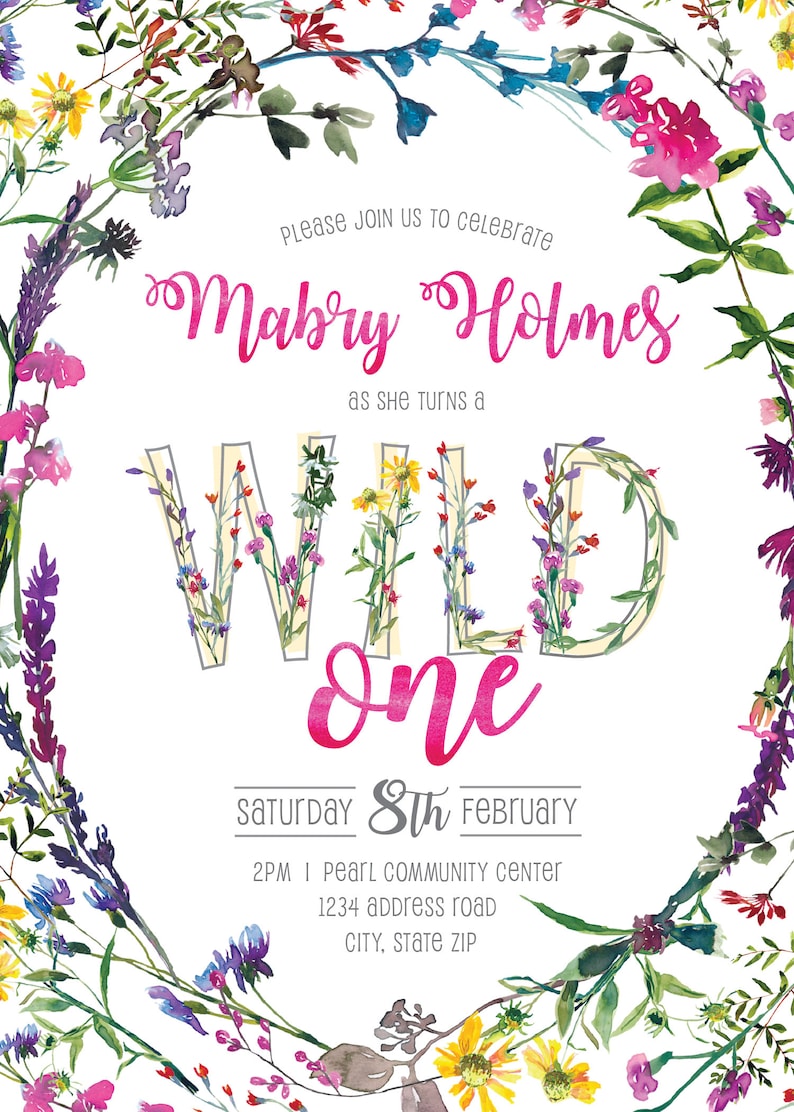 Wildflower Birthday Invitation,wildflower Birthday Party, Wild One ...