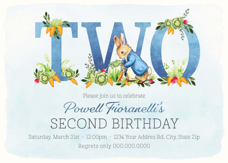 Peter Rabbit Birthday Invitation, Peter Rabbit Boy, Turning Two ...