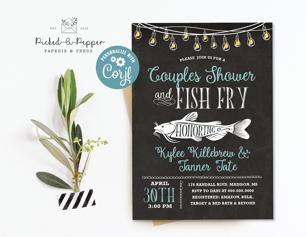 Customized Fish Fry Couples Shower, Two Less Fish in the Sea, Wedding ...