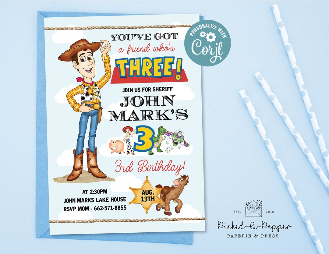 You've Got a Friend Who's Three, Editable Toy Story Invitation, Woody ...