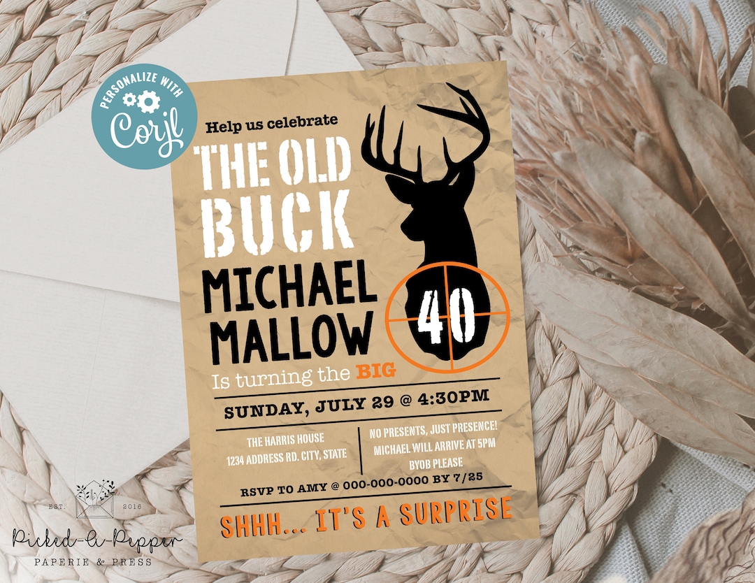 Customized Old Buck Birthday Invitation, Deer Themed Birthday ...