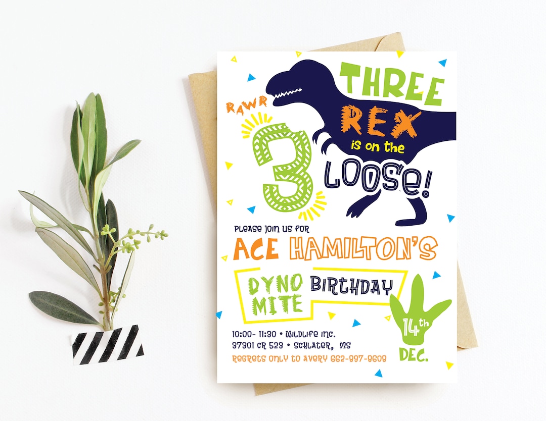 Three Rex Invitation, Three Rex Birthday, Three Rex Invite Printable ...