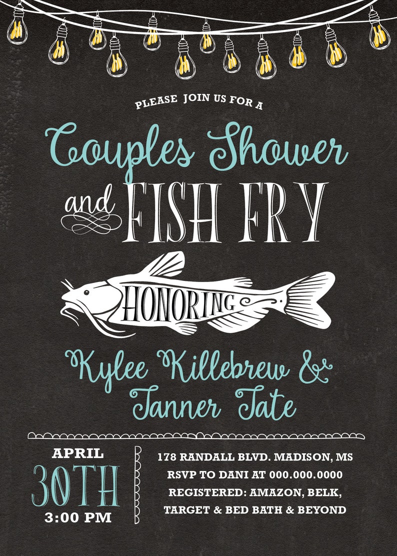 Customized Fish Fry Couples Shower, Two Less Fish in the Sea, Wedding ...