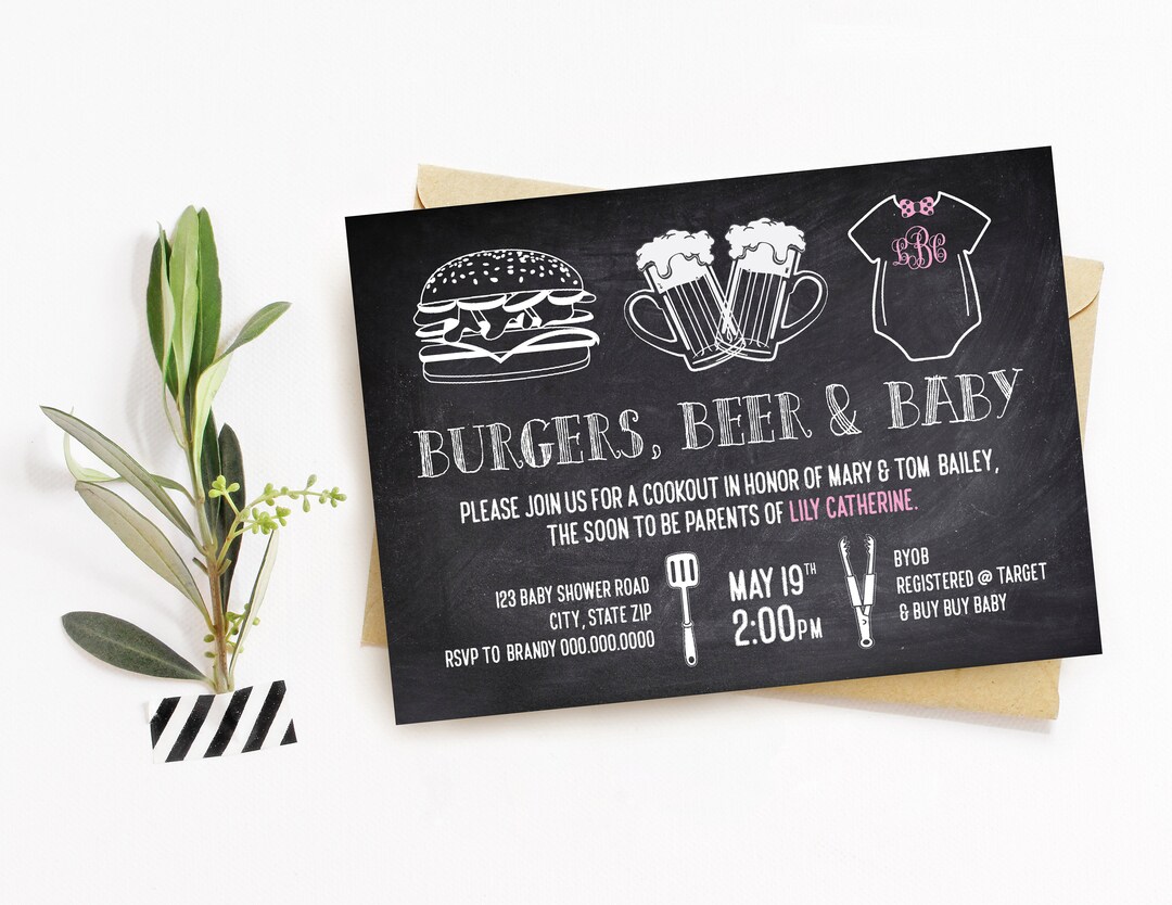 Burgers, Beer & Baby Shower Invitation / Adult Themed Baby Shower ...