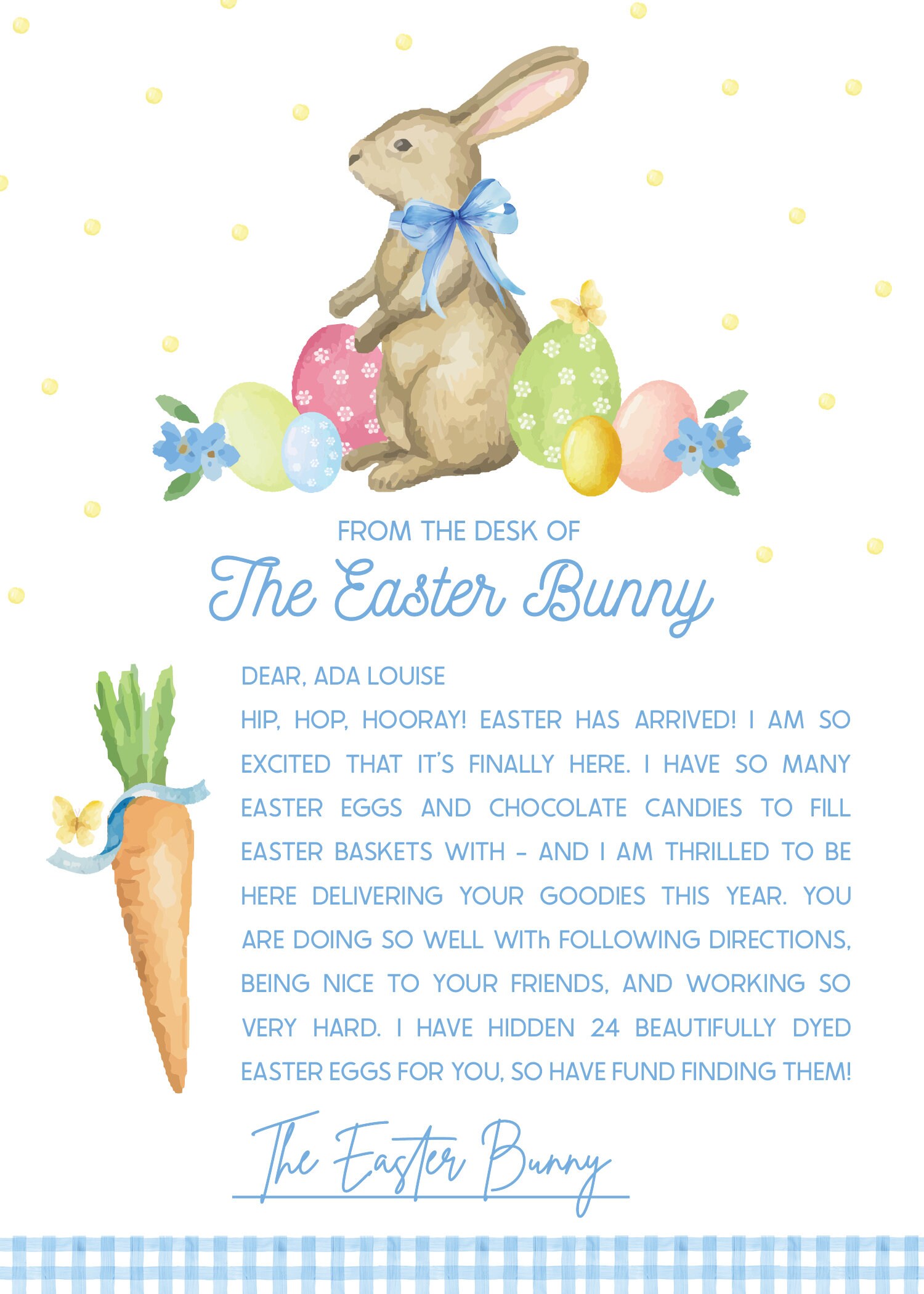 Editable Easter Bunny Letter Return Letter From the Desk of Easter ...