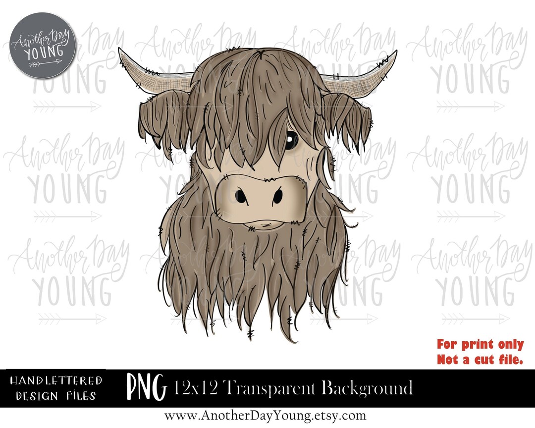 Highland Cow PNG Design File Clip Art | Sublimation DTF Screen Print ...