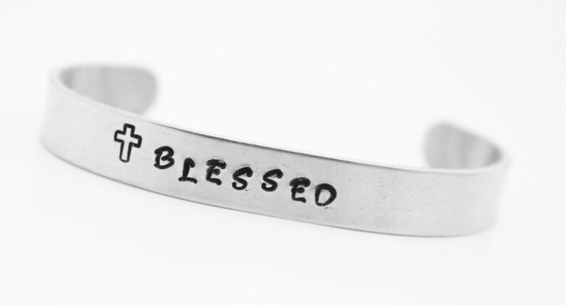 BLESSED Inspirational Hand Stamped Metal Cuff ~ Religious~ Gift~ Unisex ...