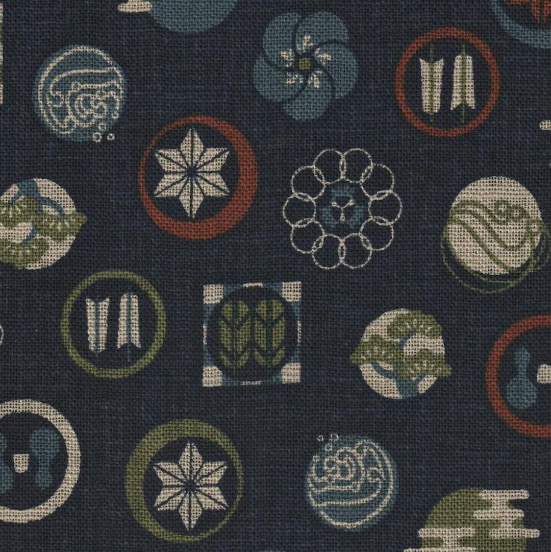 NEW! Japanese Crests - Indigo Blue Homespun 100% Cotton Japanese Fabric ...