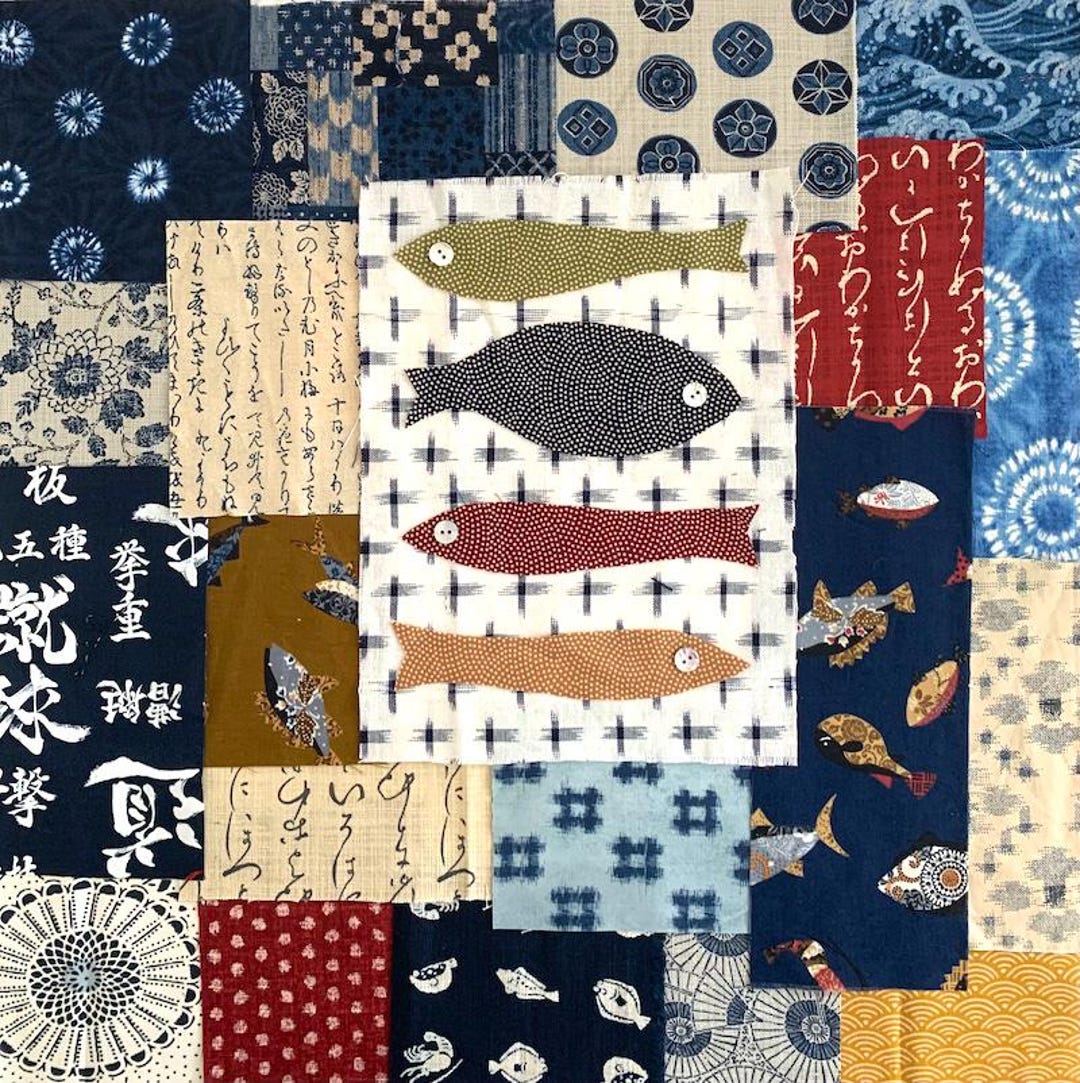 Boro Fabric Asian Japanese Collection #256 - 19 Pieces - FISH - Etsy