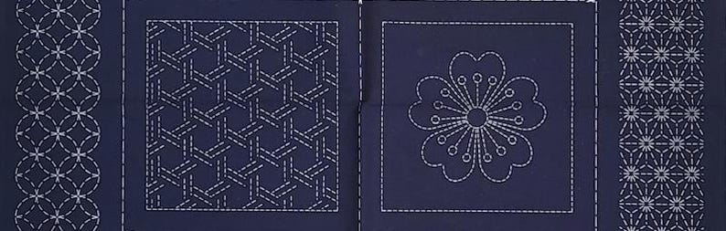 EASY SASHIKO Beginner Kit #871: 2 Designs Pre-printed Fabric, Needles ...