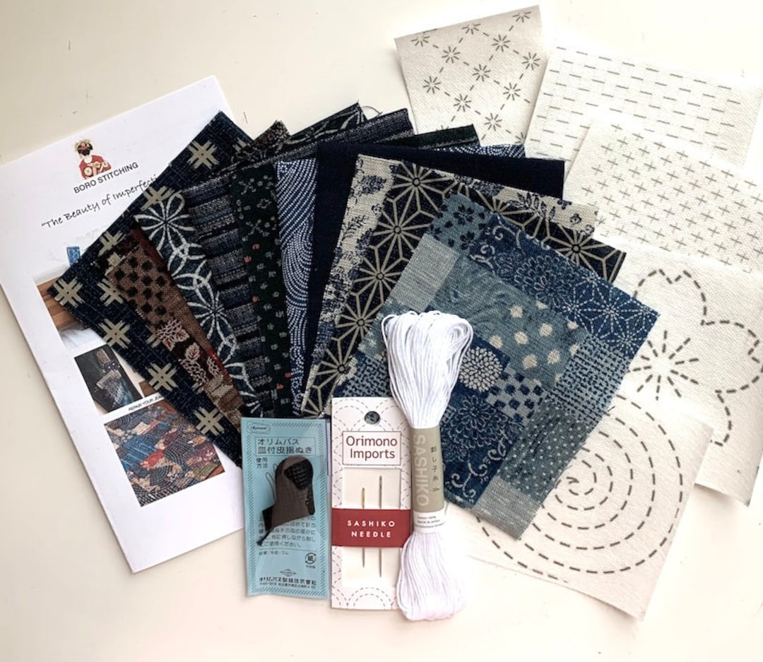 Slow Stitching Sashiko Boro Mending & Patchwork Kit: 10 Piece Fabric ...