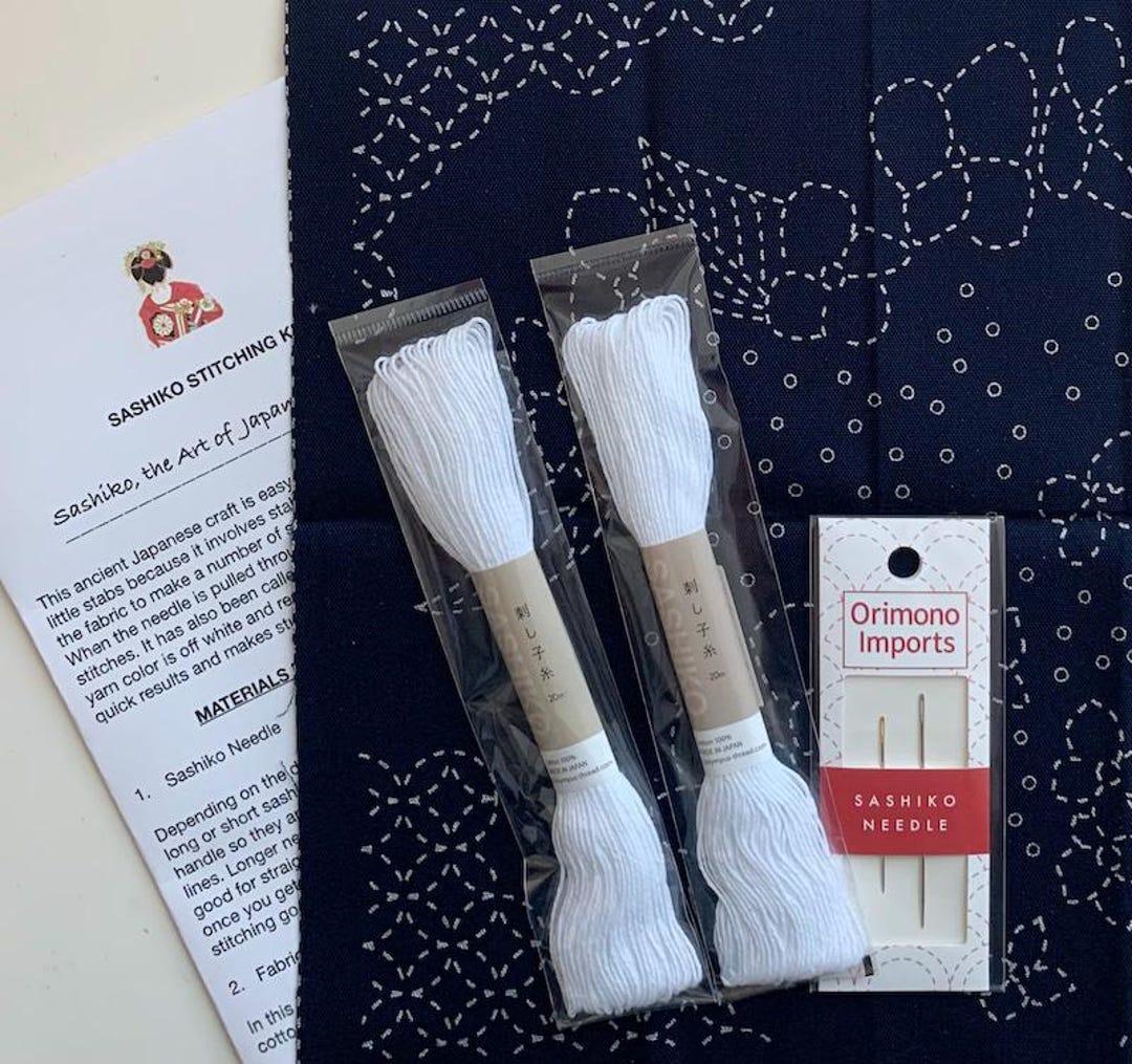 EASY SASHIKO Beginner Kit #287: Pre-printed Fabric, Needles, Threads - Etsy