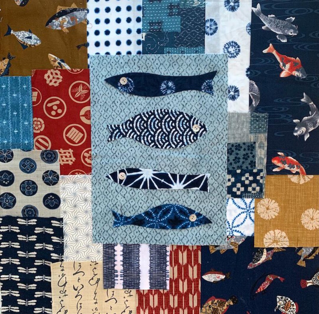 Slow Stitching Boro Japanese Fabric Collection #530 - 22 Pieces - FISH ...