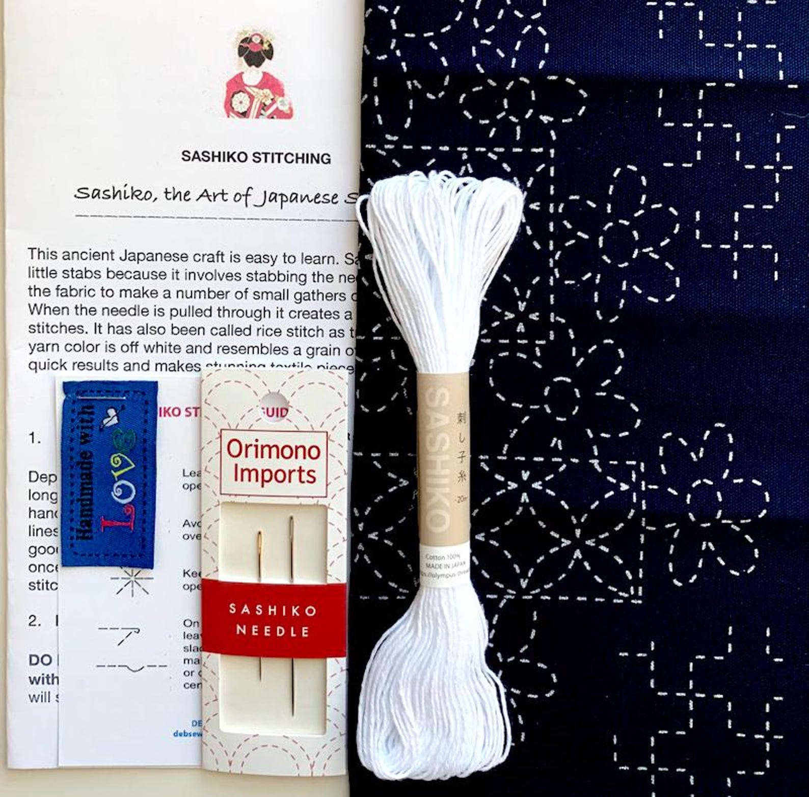 EASY SASHIKO Beginner Kit #287: Pre-printed Fabric, Needles, Thread - Etsy