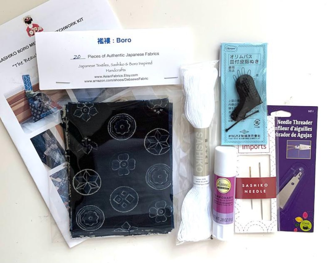 BORO STARTER KIT - 20 Piece Fabric Pack, Thread, Needles, Thimble ...