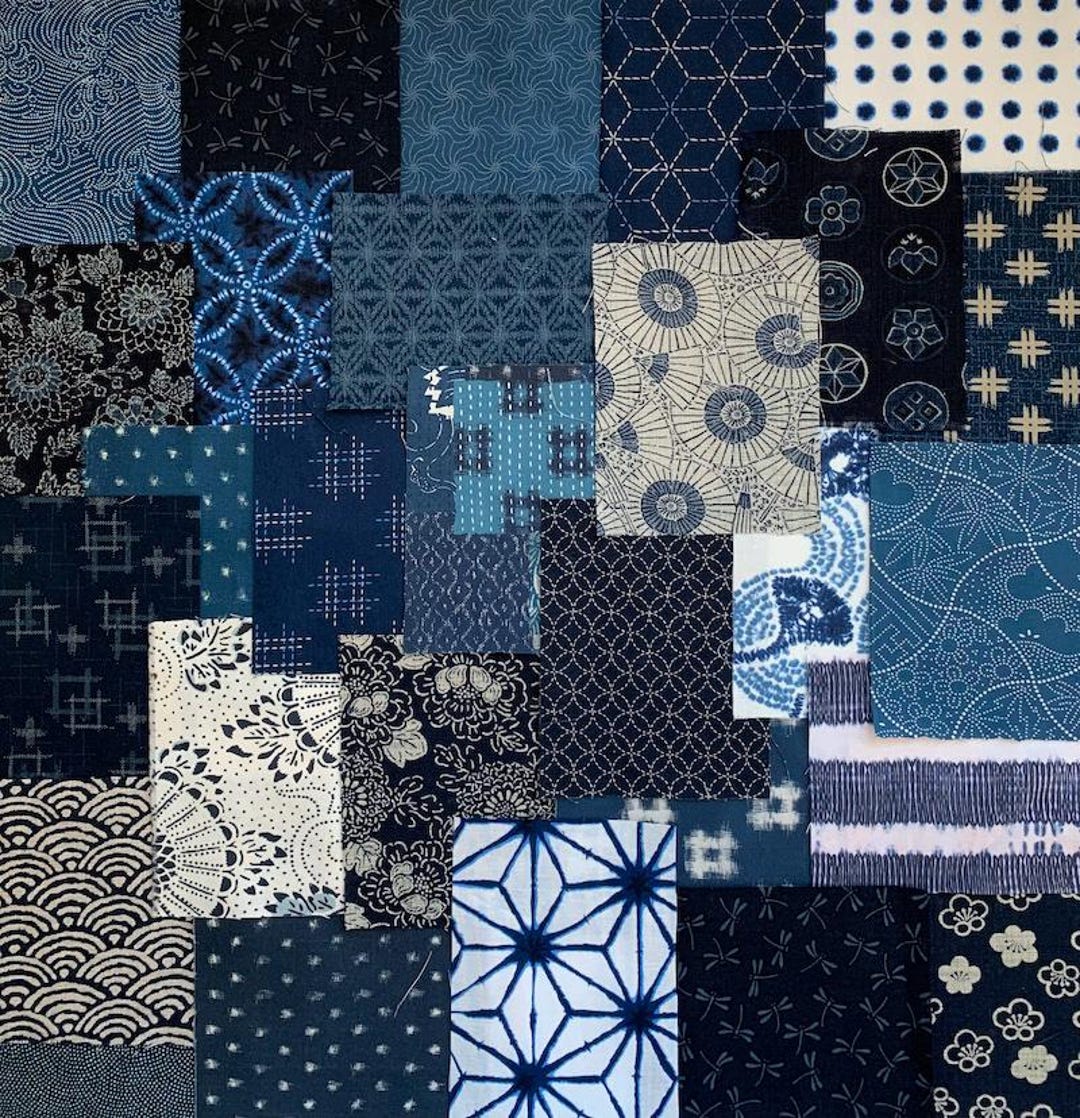 50 Indigo Blue Pieces Cotton Patchwork Boro Fabric Bundle - Etsy