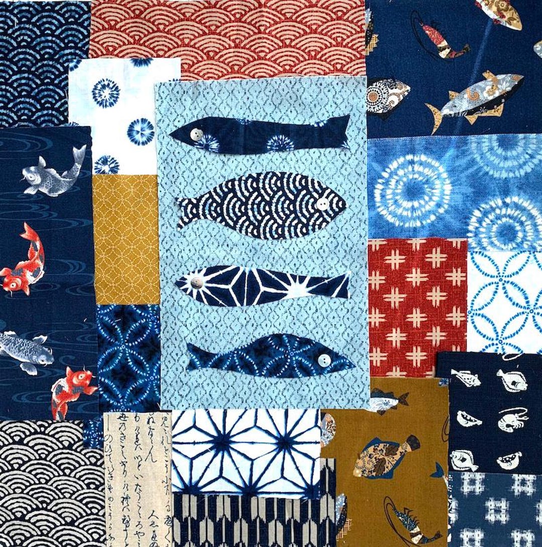 Boro Fabric Asian Japanese Collection 346 22 Pieces FISH - Etsy