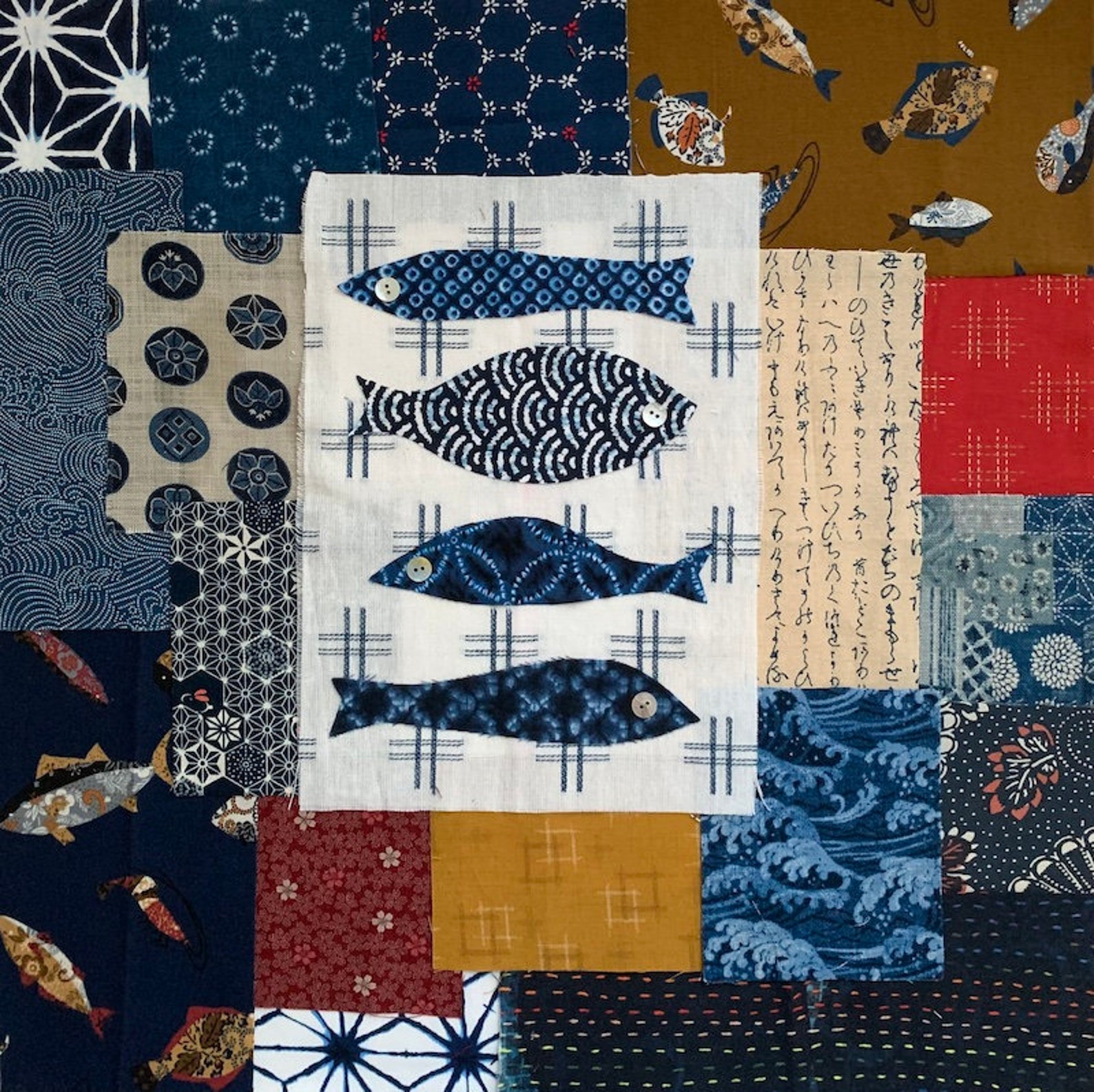 Boro Fabric Asian Japanese Collection 157 22 Pieces FISH - Etsy