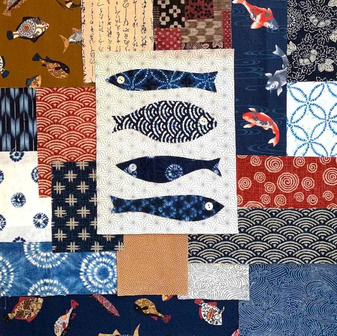 Boro Fabric Asian Japanese Collection 357 22 Pieces FISH - Etsy