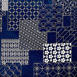 NEW Japanese Patchwork Design Indigo Takumi Cotton Fabric Perfect for ...