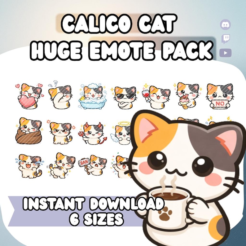 Kawaii Calico Cat Twitch Emotes Pack | Stream Icons (digital Download ...