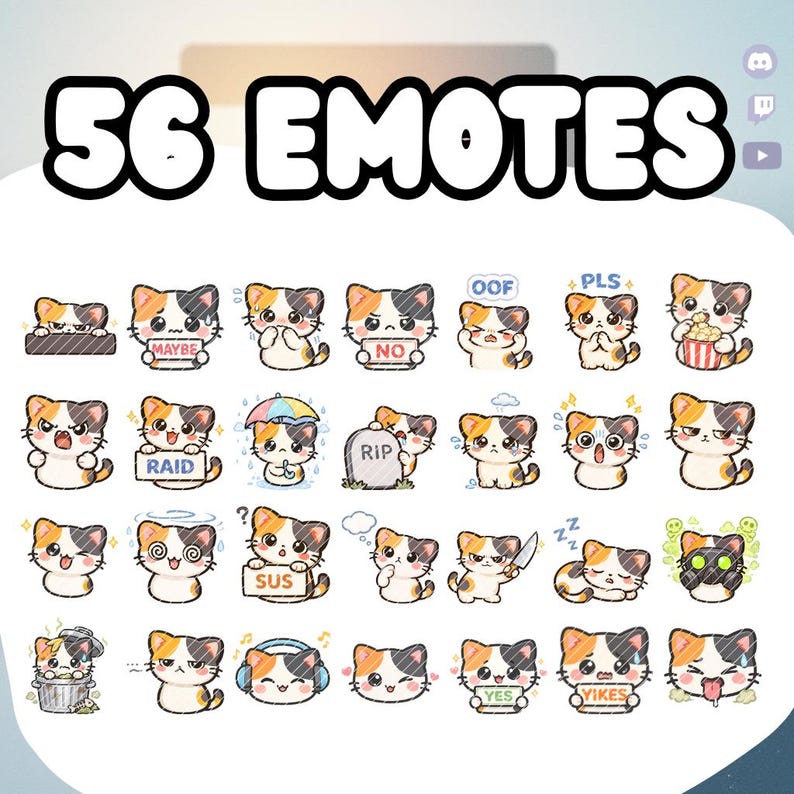 Kawaii Calico Cat Twitch Emotes Pack | Stream Icons (digital Download ...
