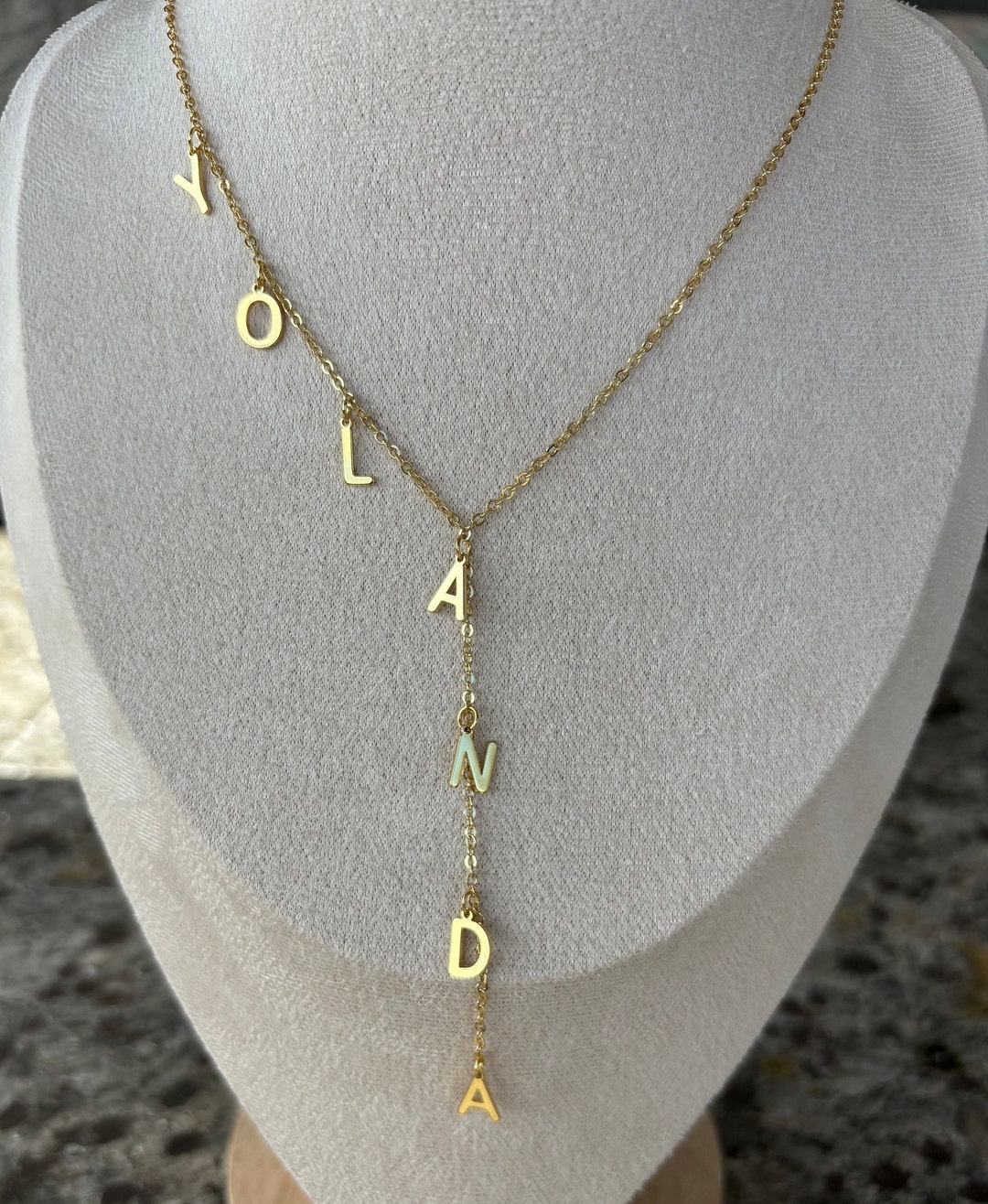 Lariat Necklace 18k Gold Plated, Name Necklace, Letters Initial ...