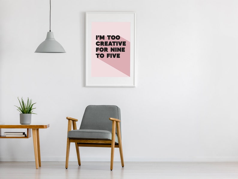 Creative Nine to Five Typography Poster: Bold Pink Office Wall Art ...