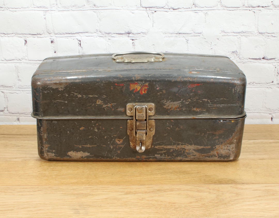 Vintage Metal Utility Box. Used Old, Rustic Tool Chest That Was Made in ...
