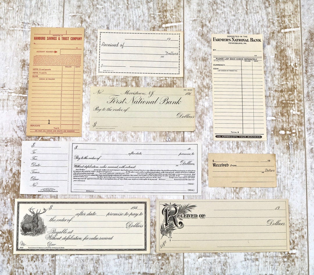 Vintage Bank Notes and Receipts, Set of 8, Ephemera, Altered Books ...