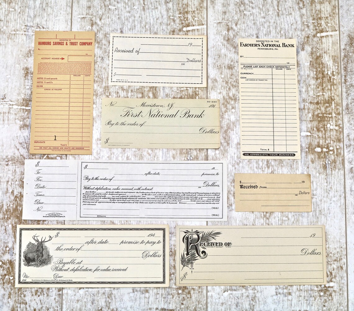 Vintage Bank Notes and Receipts Set of 8 Ephemera Altered - Etsy