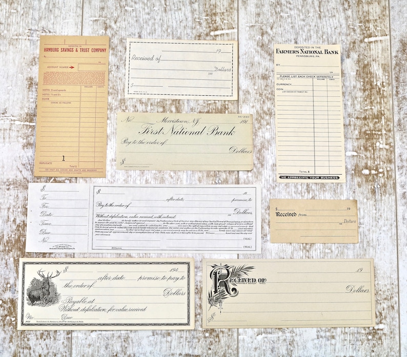 Vintage Bank Notes and Receipts Set of 8 Ephemera Altered - Etsy