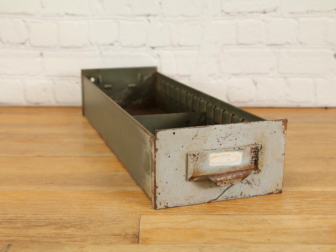 Old Metal Drawer, Vintage Green Steel Parts Drawer With Pull That Was ...