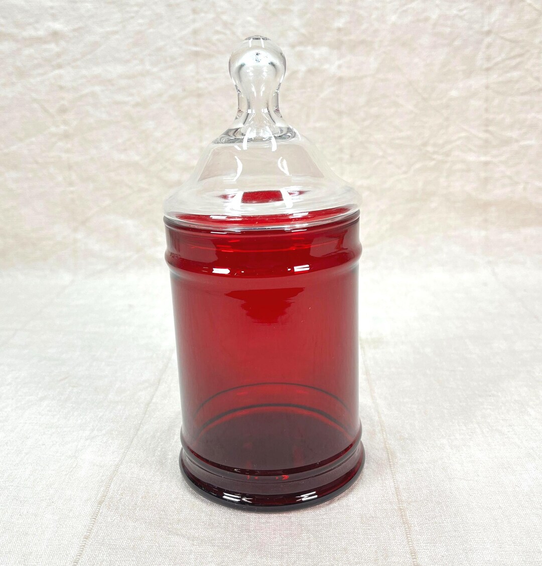 Anchor Hocking Ruby Red, Glass Apothecary Candy Jar With Lid - Etsy