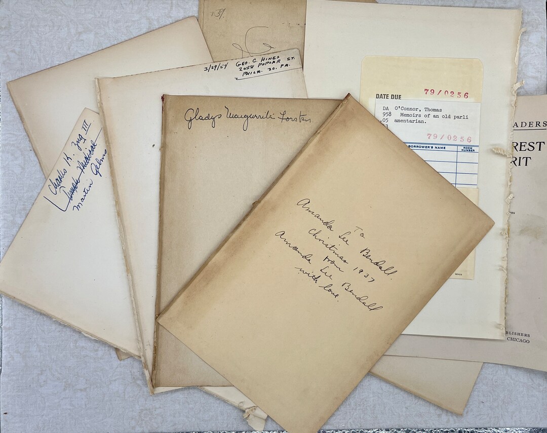 Vintage Book Pages, Old Signed Pages, Library Pockets, 5 Pages ...