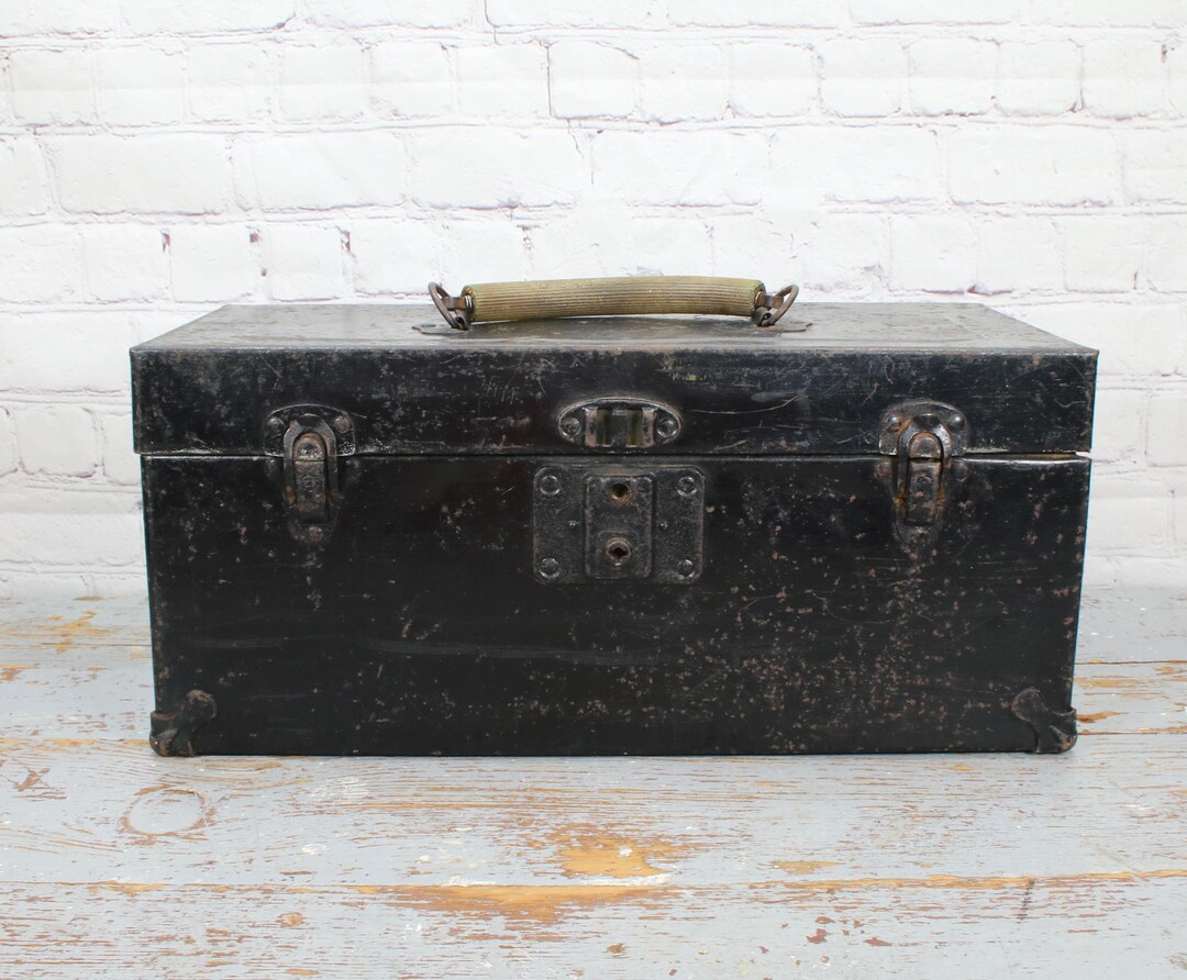 Vintage Metal Tool Box. Old Black Tool Box With Lots of Character ...