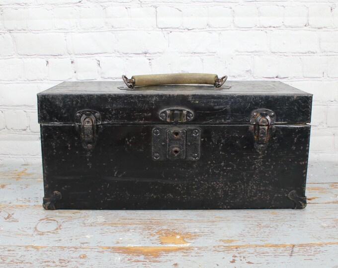 Vintage Metal Tool Box. Old Black Tool Box With Lots of Character ...