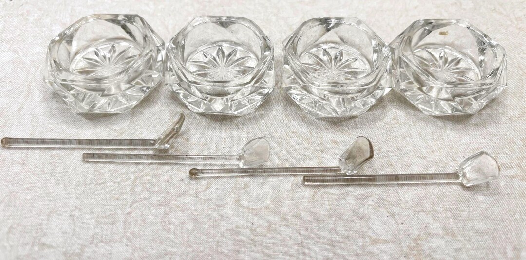 Set of 4 Glass Salt Cellars Complete With Glass Spoons - Etsy