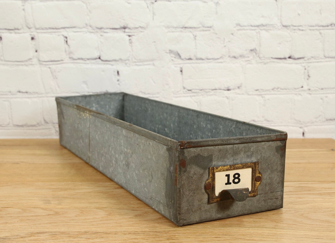 Vintage Metal Drawer, Galvanized Metal Cabinet Drawer With Pull ...